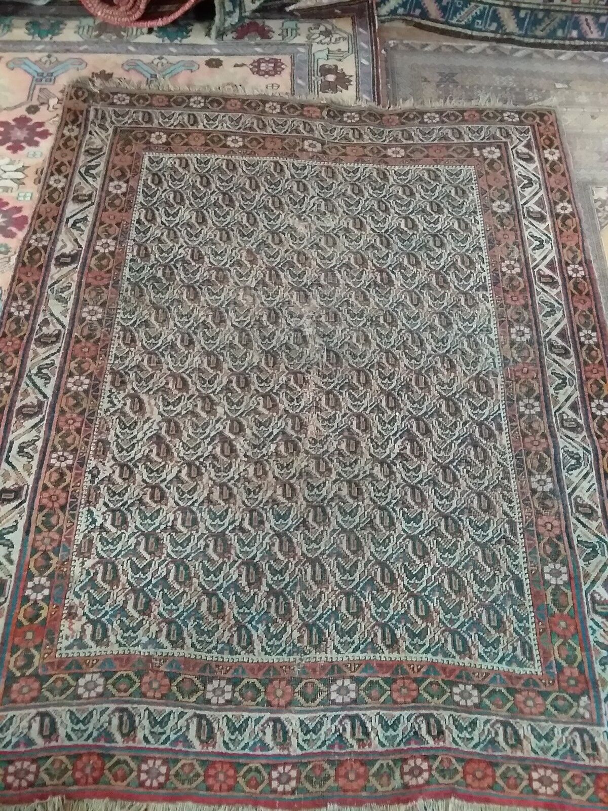 Antique Meshed Hooked Lozenge middle eastern rug Carpet Wall Hanging ...