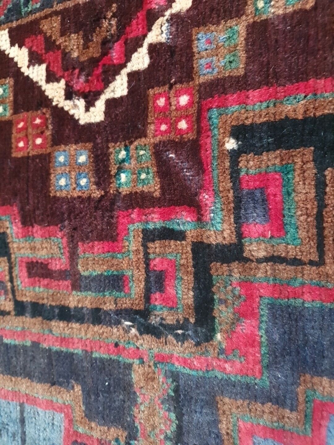 Vintage Middle Eastern Handknotted Rug Woollen Geometrical Deep Colours ...