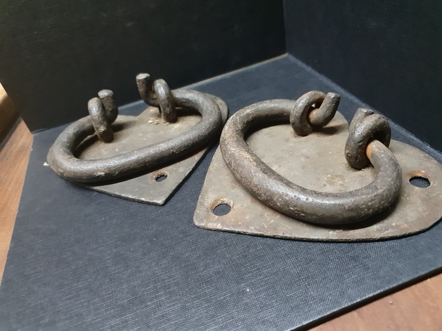 Antique Wrought Iron Heart Shape Handles Pair Hand Forged Trunk Gate ...
